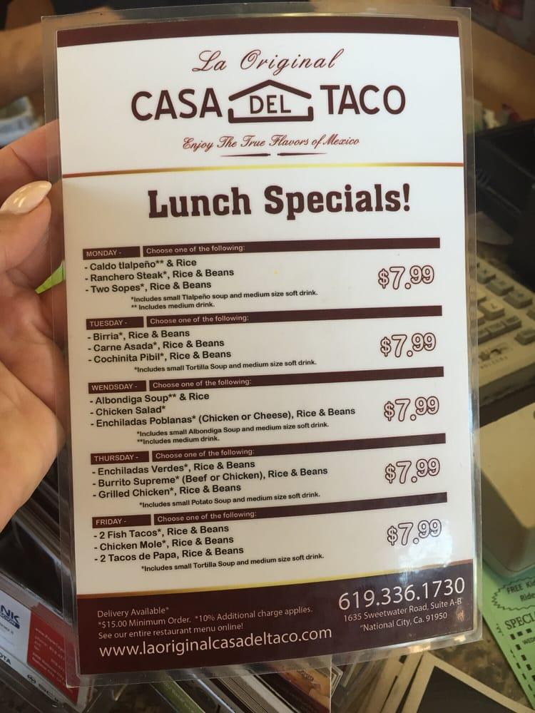 Menu at La Original Casa Del Taco restaurant, National City
