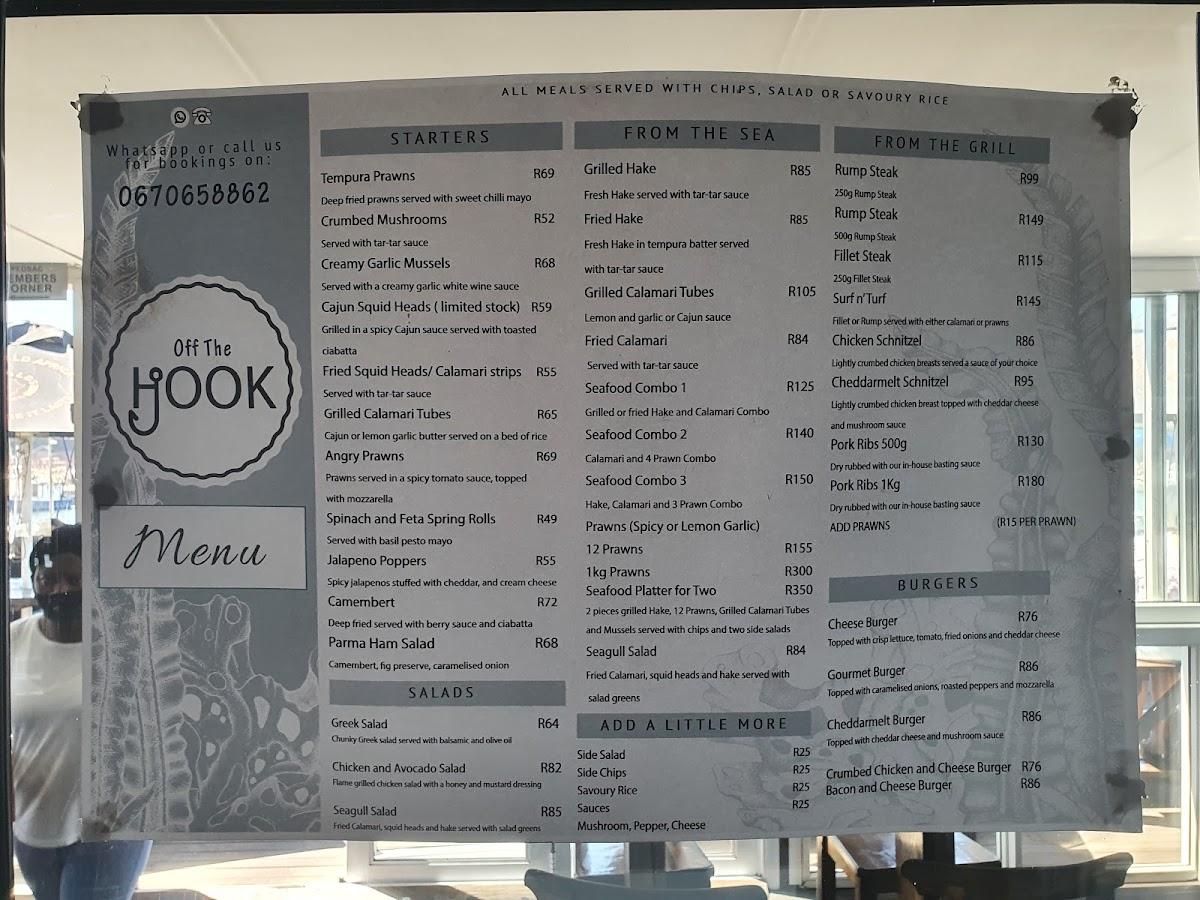 Menu at Off the Hook restaurant, Port Elizabeth