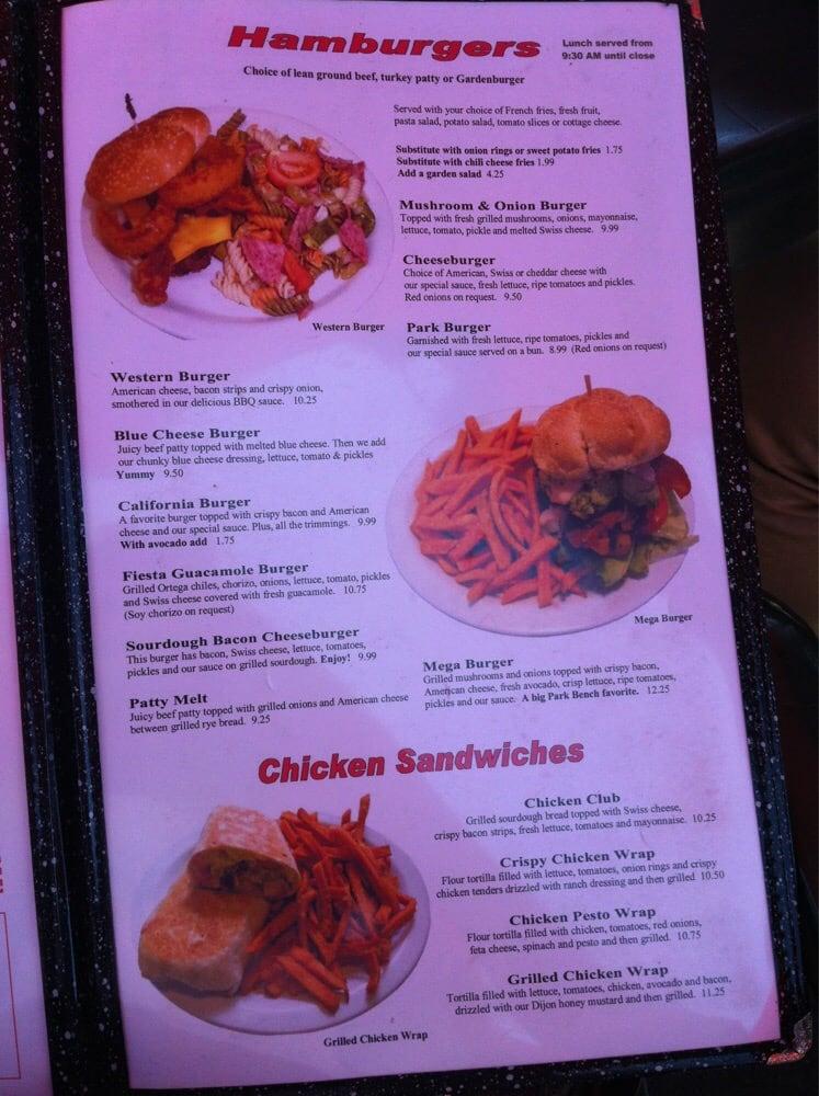 Menu at Park Bench Cafe, Huntington Beach
