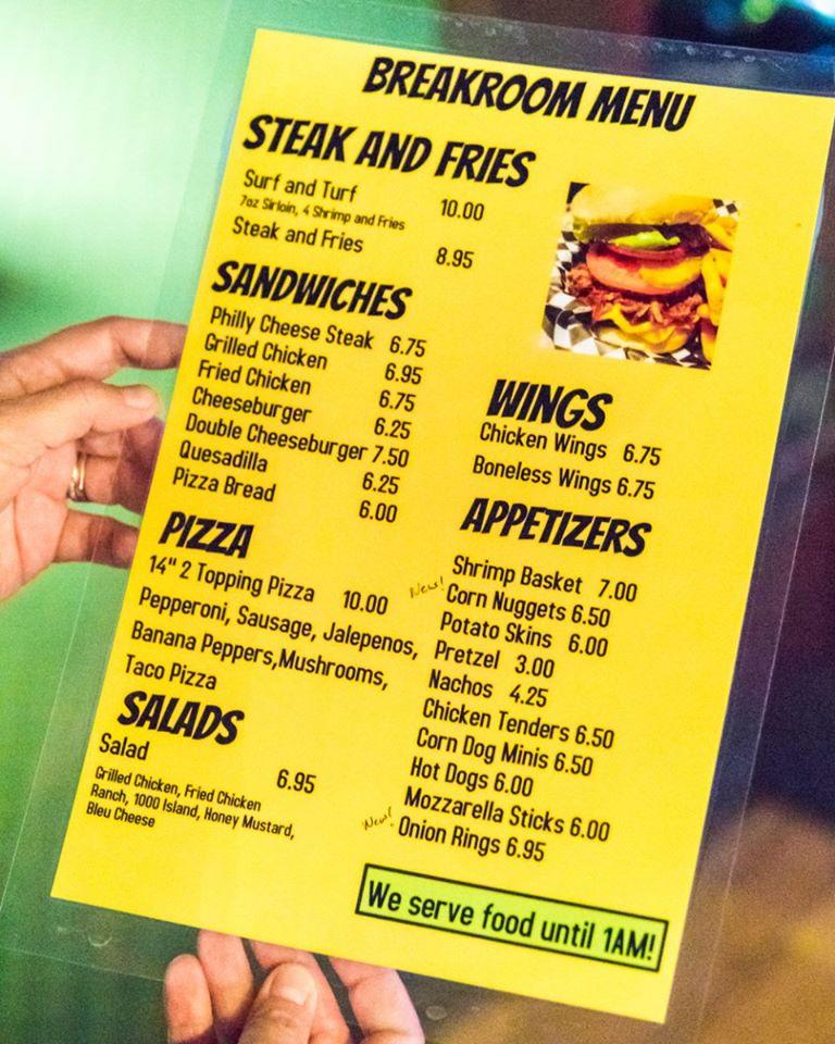 Menu at The Breakroom pub & bar, Montgomery