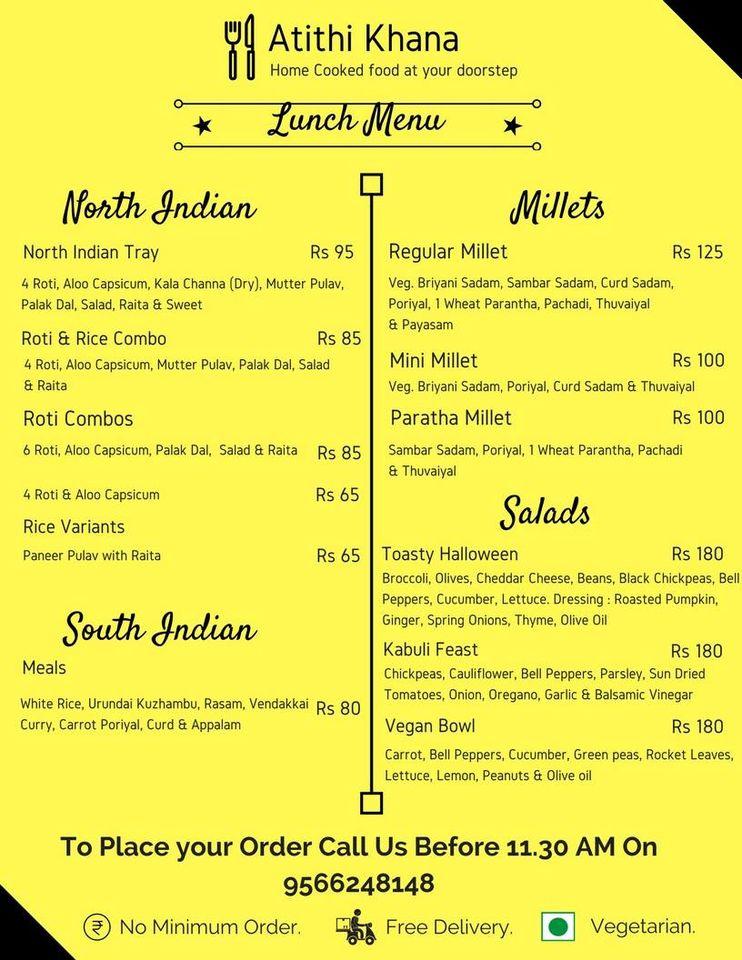 Menu at Atithi Khana, Chennai
