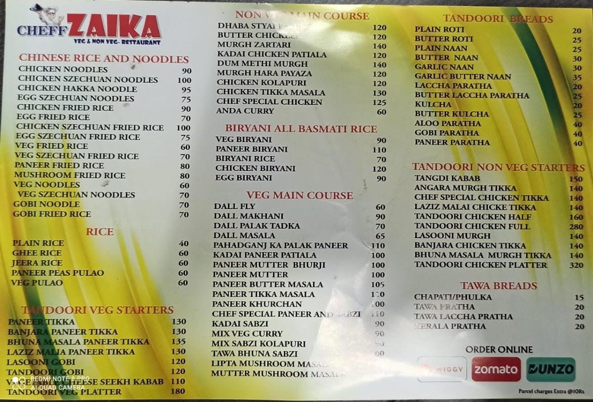 Menu at Chef Zaika Restaurant ( Veg - Non Veg ), Bengaluru