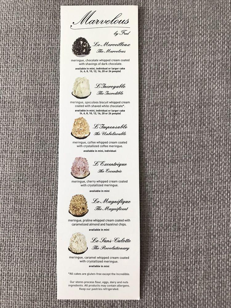 Menu at Marvelous by Fred desserts, Toronto