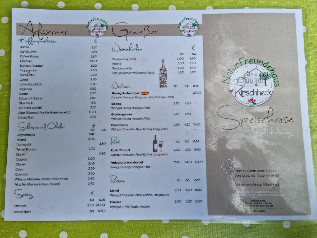 Speisekarte von Naturfreundehaus Kirschheck restaurant, Saarbrücken