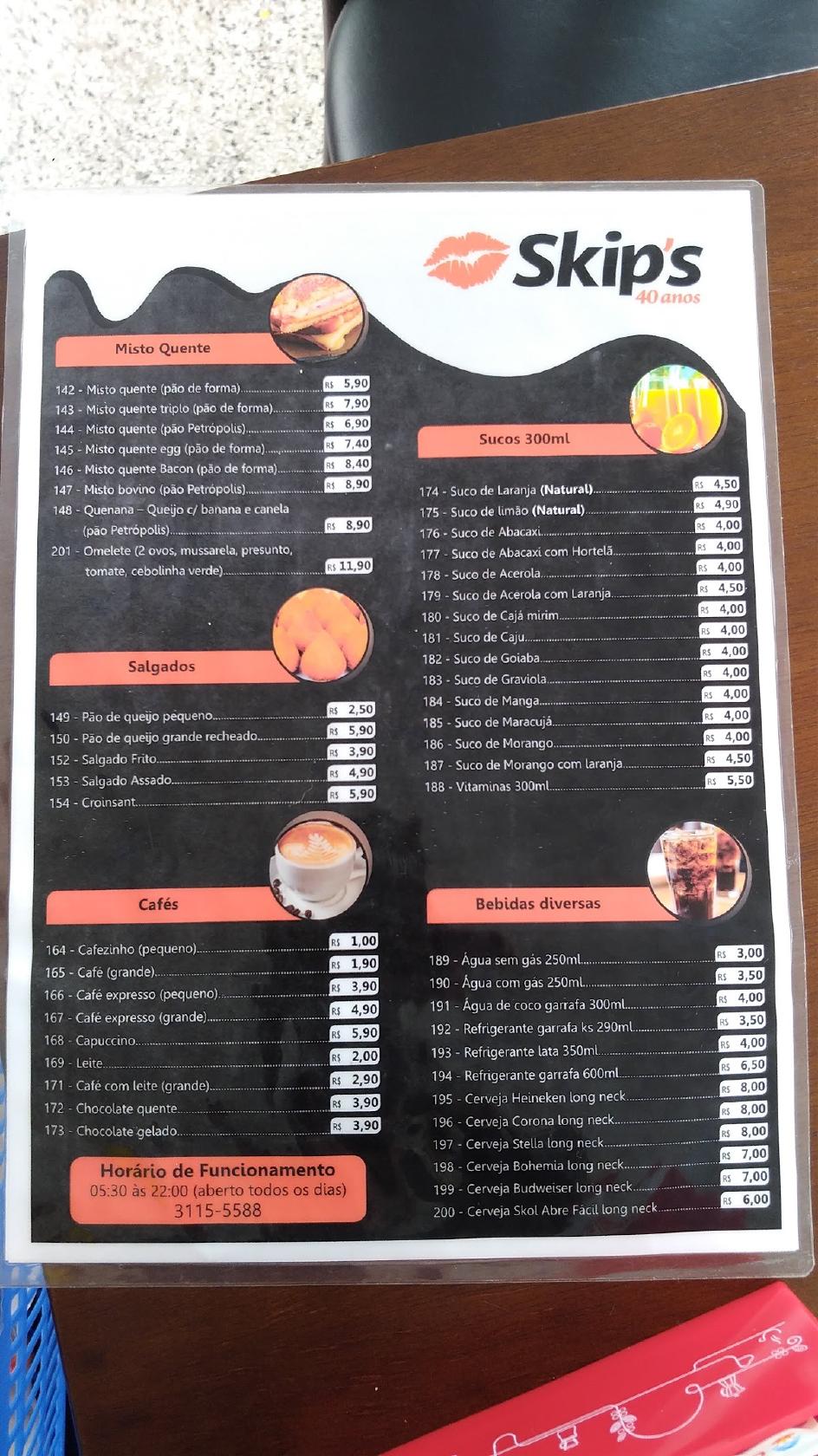 Menu at Padaria Skip's, Linhares, Av. João Felipe Calmom
