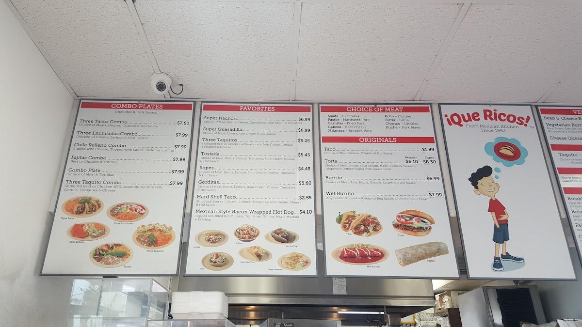 Menu at Que Ricos restaurant, San Fernando, San Fernando Rd