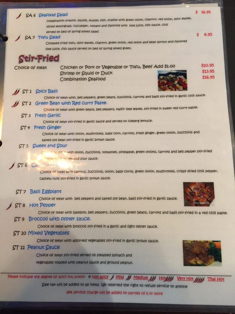 Menu at Thai Terrace restaurant, Sacramento
