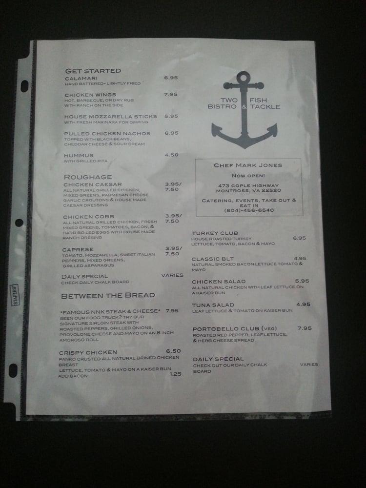 Menu at Two Fish Bistro & Tackle restaurant, Montross