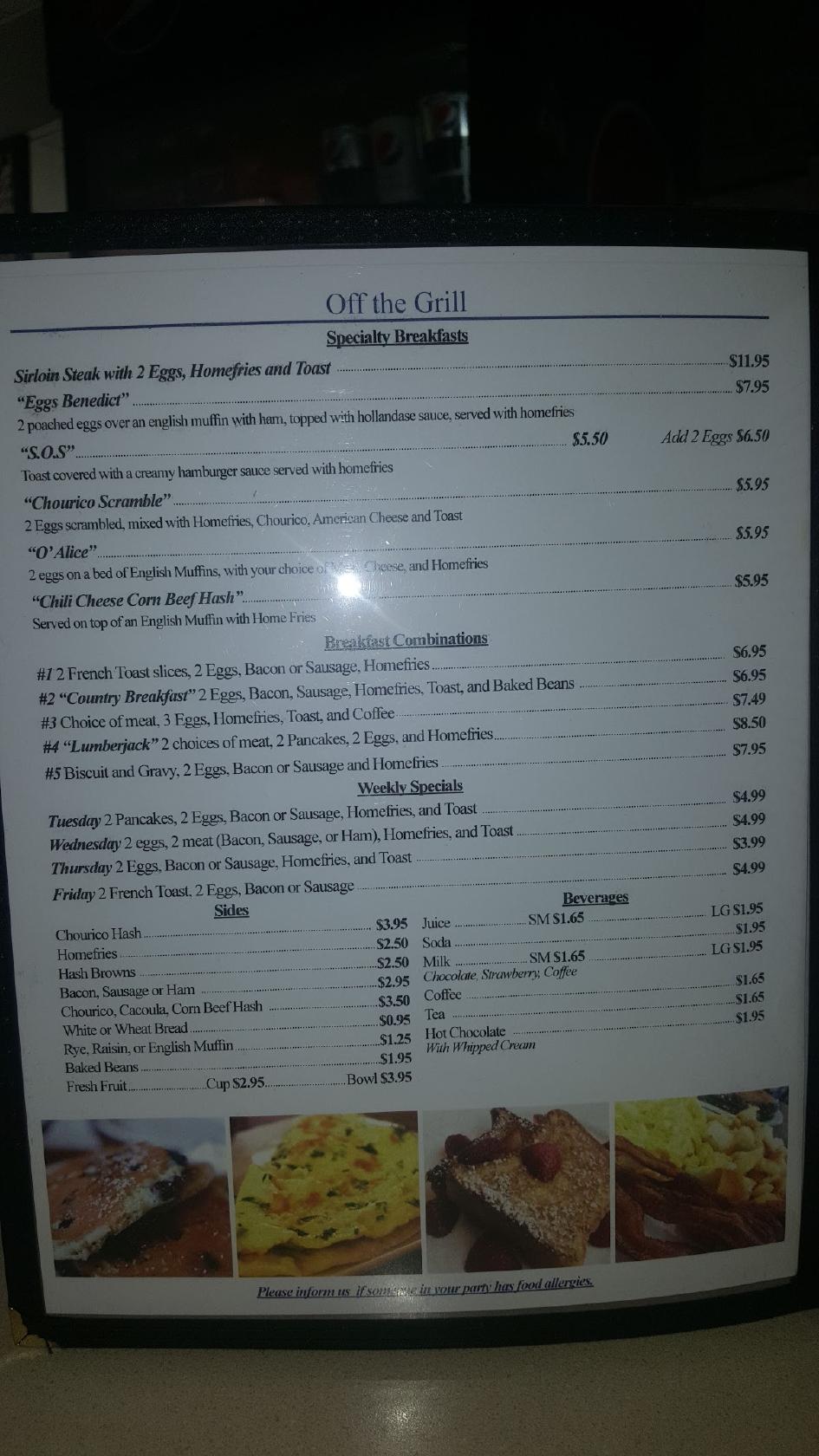 Menu at Alice's Diner BBQ, Fall River