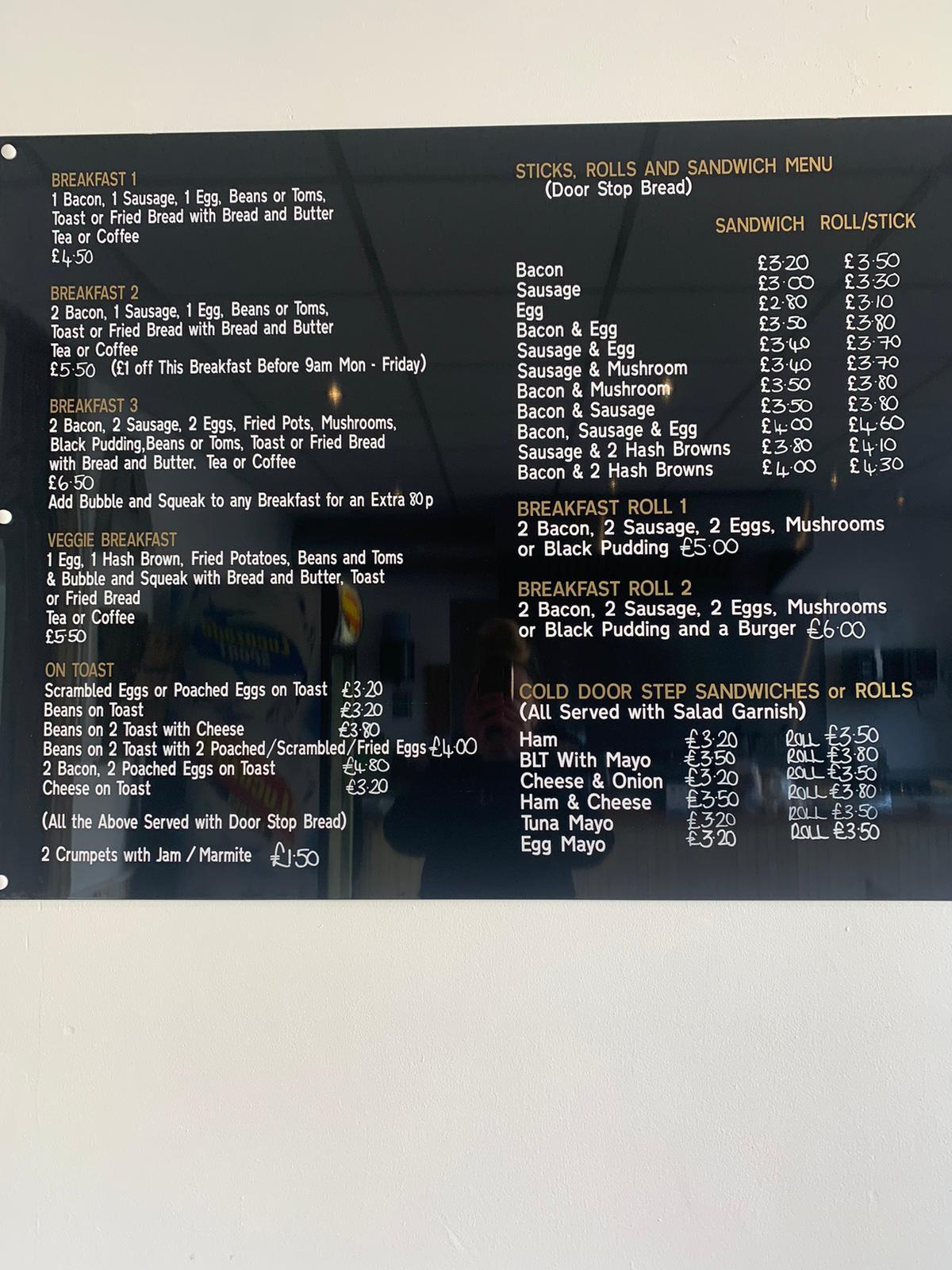 Menu at Cafe Ang, Bristol