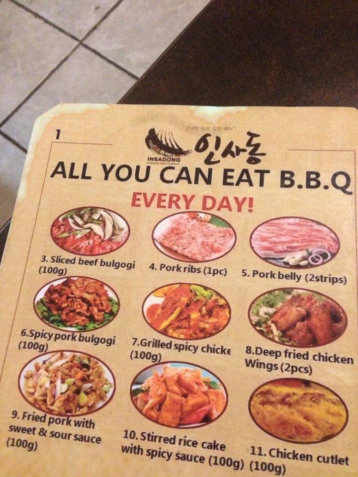 Menu at Insadong BBQ, Calgary
