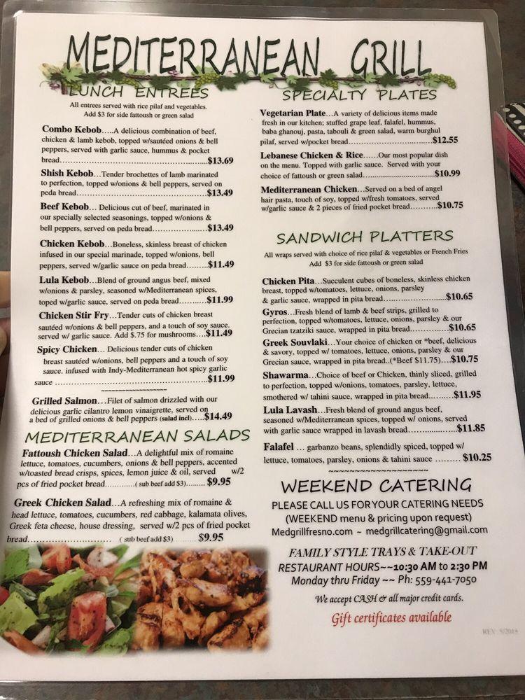 Menu at Mediterranean Grill & Cafe, Fresno
