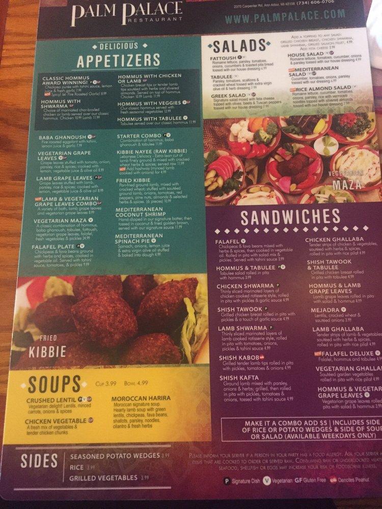 Menu at Palm Palace restaurant, Ann Arbor