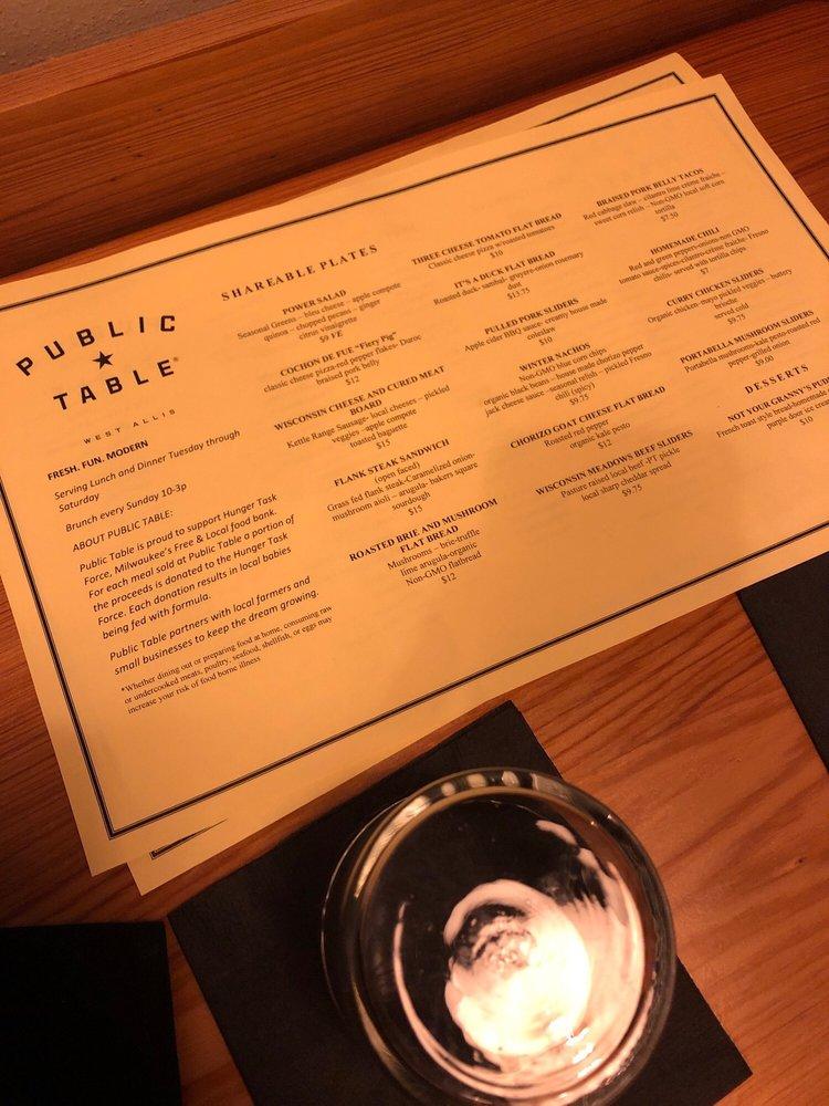 Menu at Public Table, West Allis, W National Ave