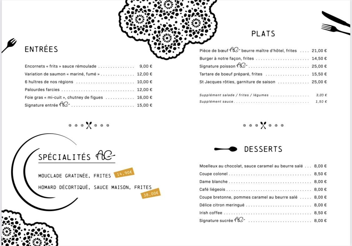 Menu at AC LE LEVIER restaurant, Loctudy