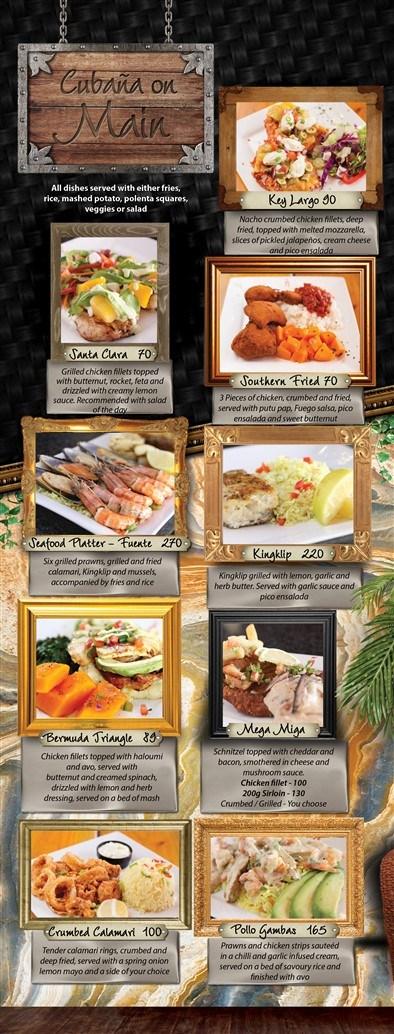 Menu at Cubana restaurant, Johannesburg