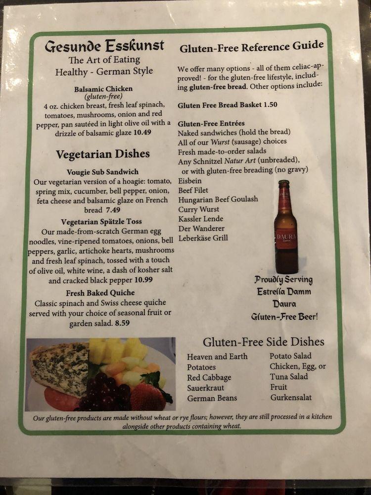 Menu at Hollerbach's German Restaurant, Sanford