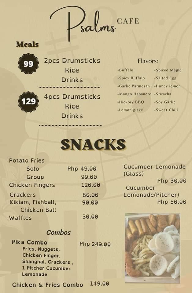 Menu at Psalms Cafe, La Trinidad