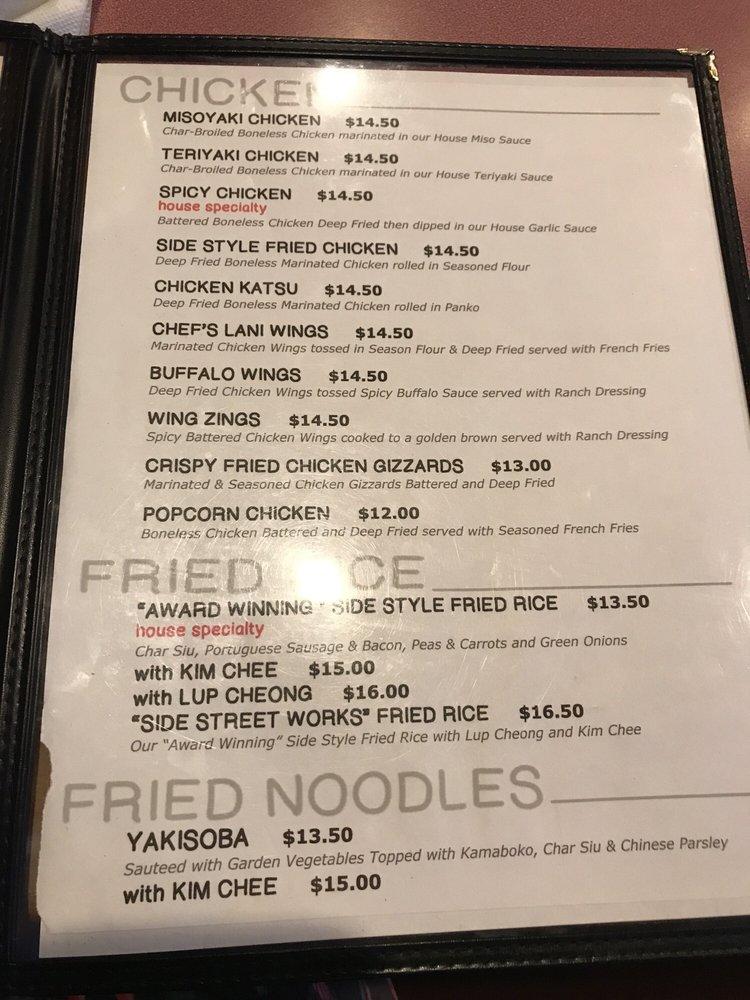 Menu at Side Street Inn pub & bar, Honolulu, Hopaka St