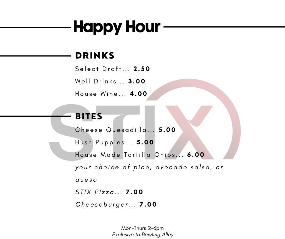Carta del pub y bar Stix Ludington, Ludington