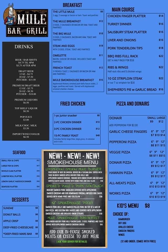 Menu at The Mule Bar & Grill, Sussex