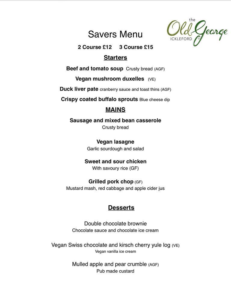 Menu at The Old George pub & bar, Ickleford