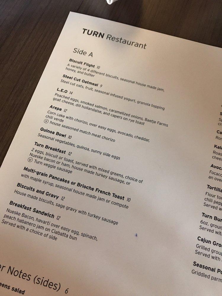 Menu at Turn restaurant, St. Louis