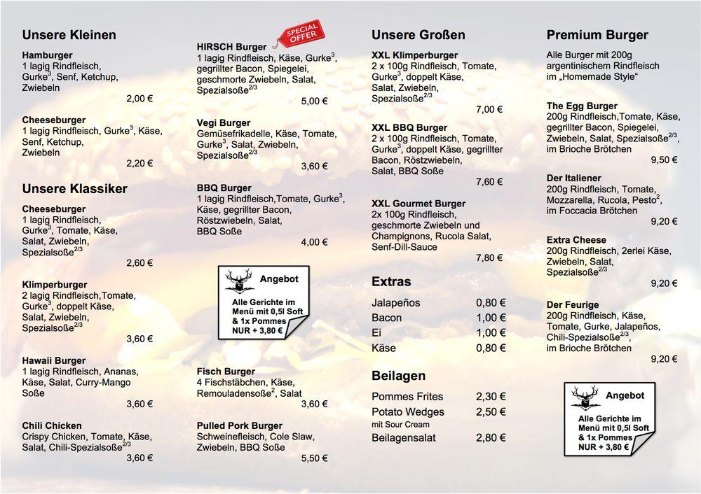 Speisekarte von Hirsch Imbiss fast Food, Sankt Georgen