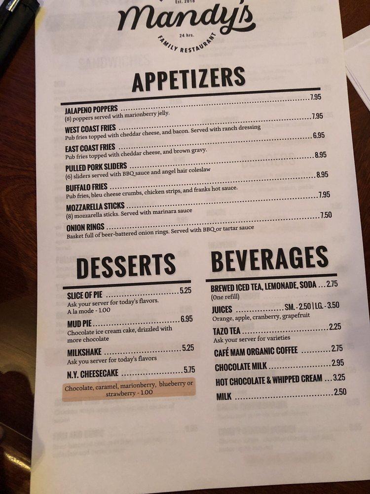 Menu at Mandy's Family Restaurant, Eugene