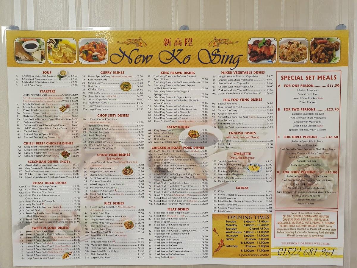 Menu at Ko Sing fast food, Lincoln