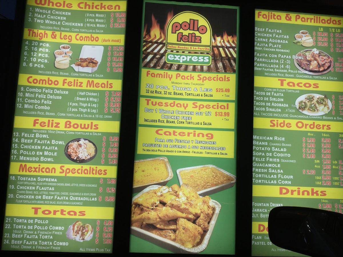 Menu at Pollo Feliz Express restaurant, Laredo, San Dario Ave