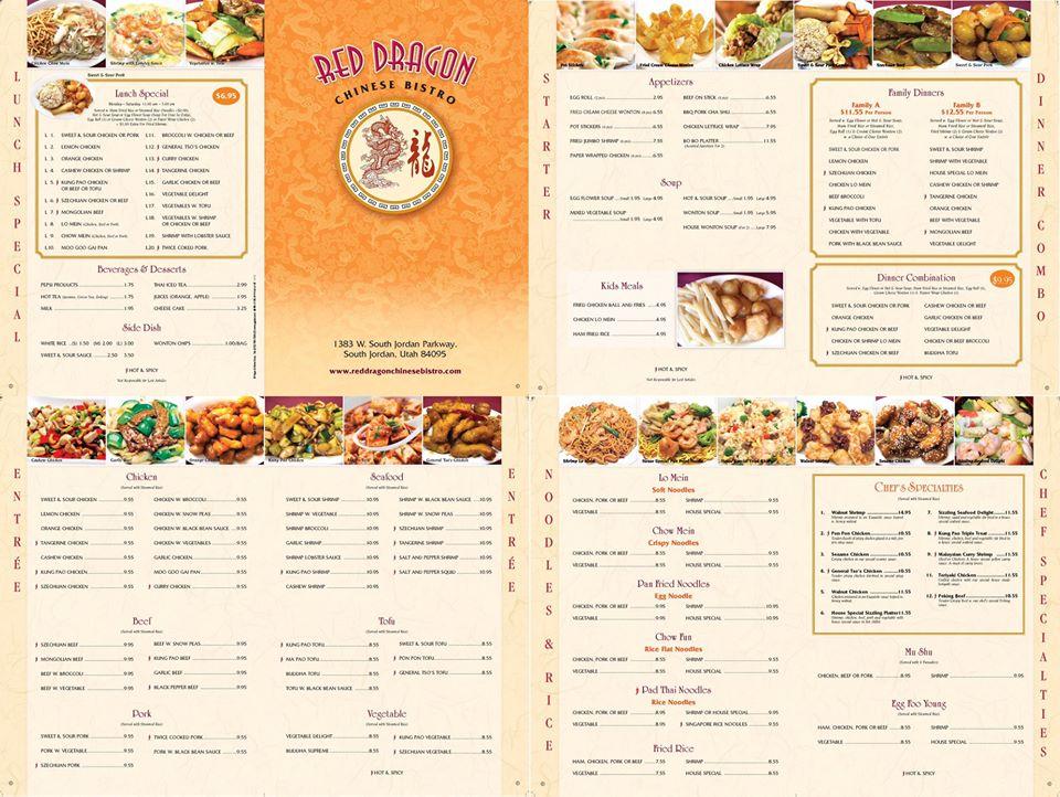 Menu at Red Dragon Chinese Bistro restaurant, South Jordan