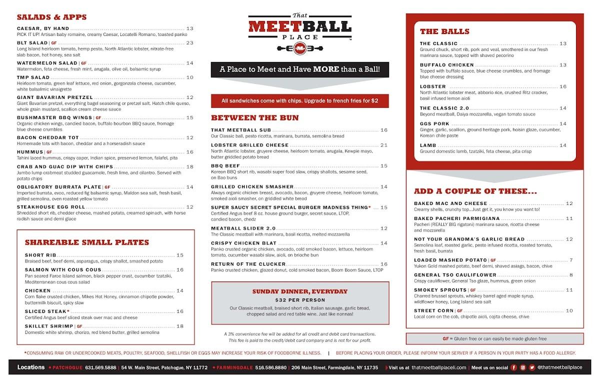 Menu at That Meetball Place pub & bar, Farmingdale