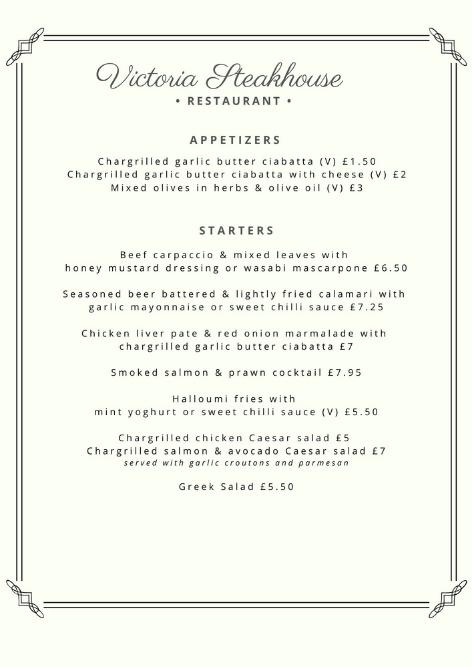 Menu at The Victoria Steakhouse, Huddersfield
