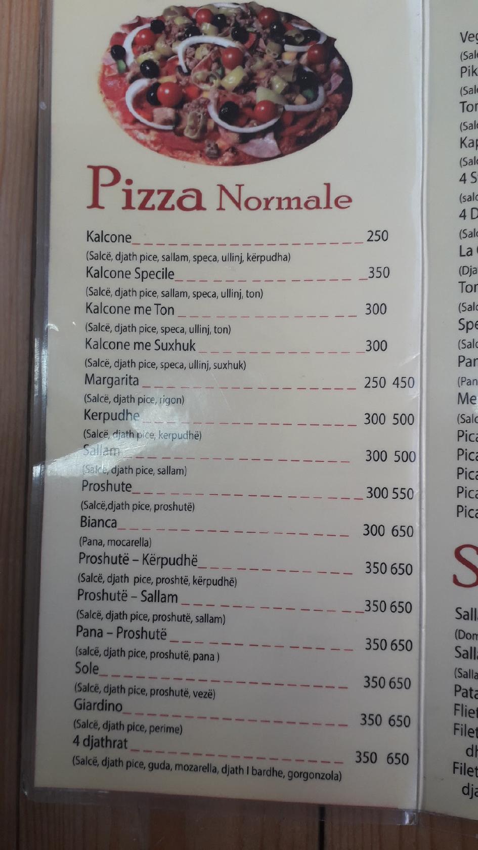 Speisekarte von Aksa hallall pica krepa restaurant, Tirana