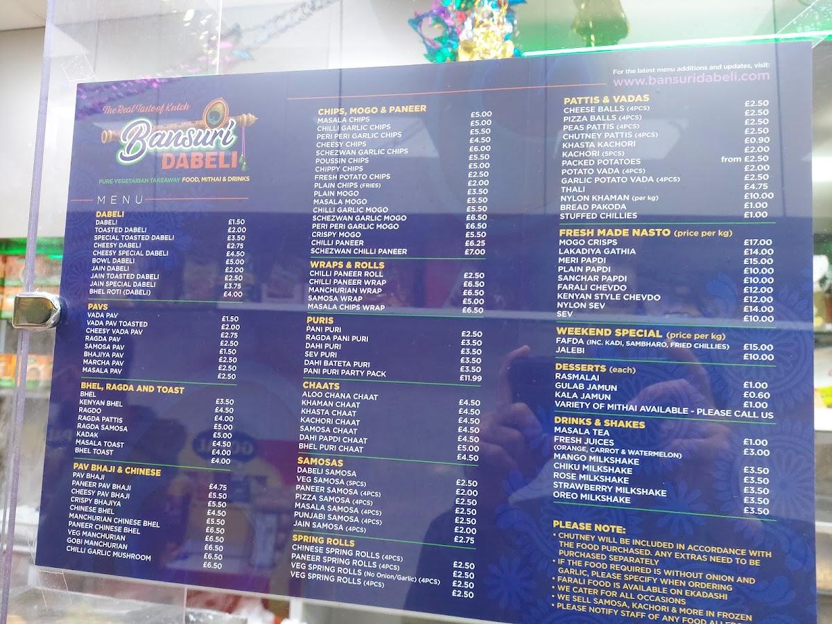 Menu at Bansuri Dabeli fast food, London