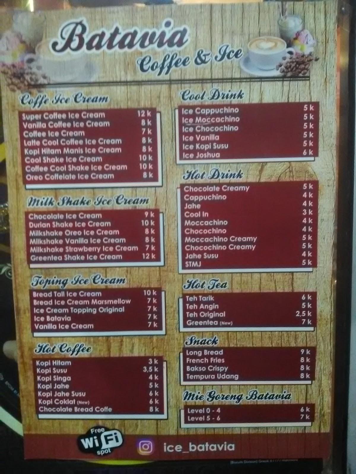 Menu at Batavia Ice Cream cafe, Malang