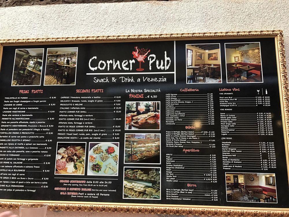 Menu at Corner Pub, Venice