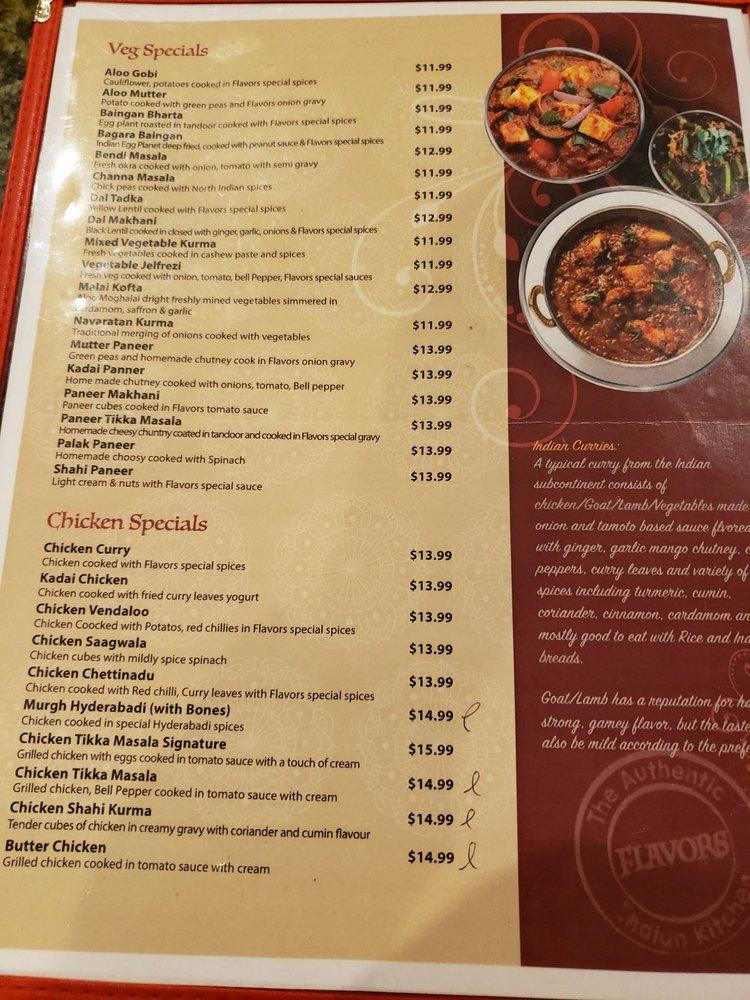 Menu at Flavors Indian Cuisine restaurant, Temple Terrace