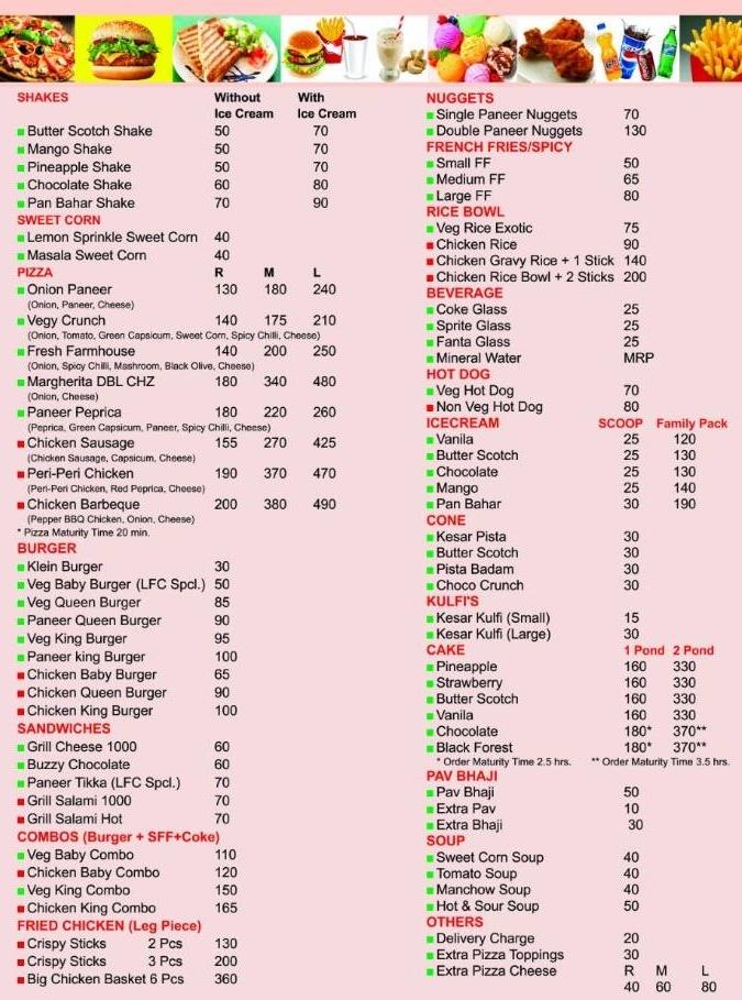 Menu at LFC, Bikaner, Udasar Rd