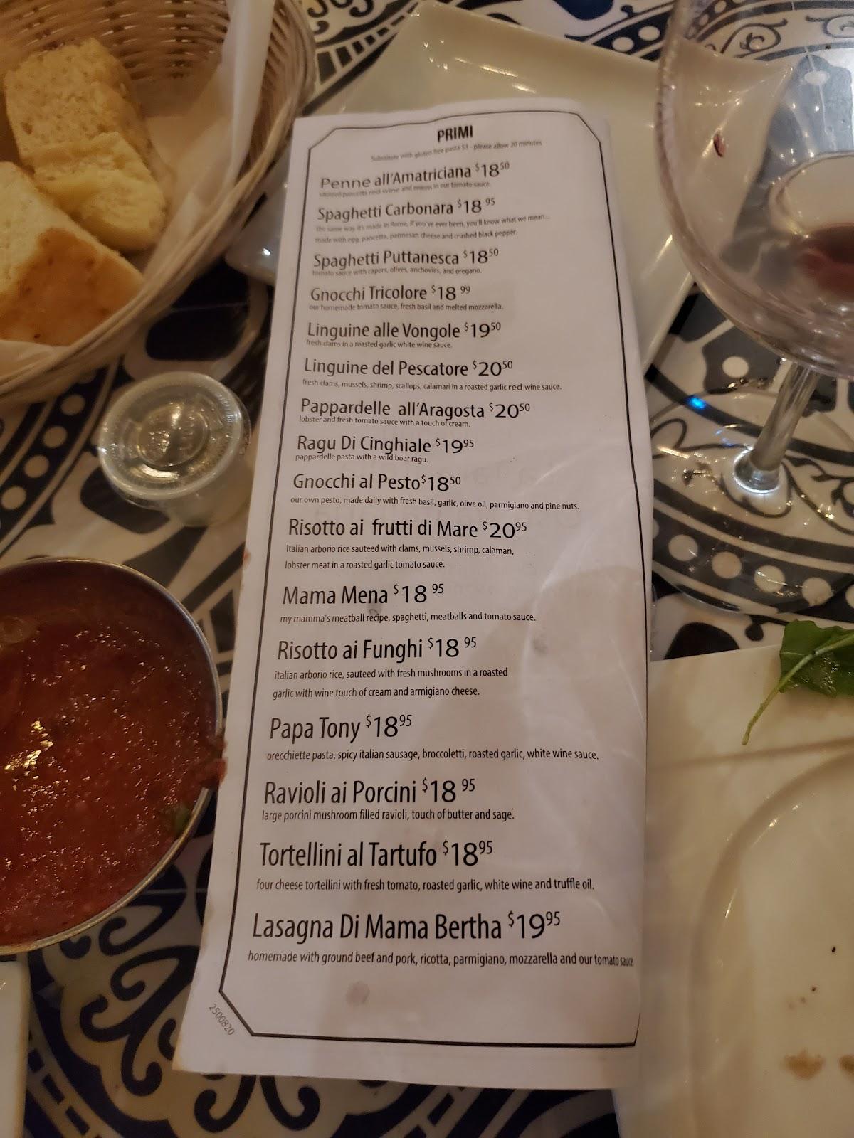 Menu at La Tarantella Osteria restaurant, Long Beach