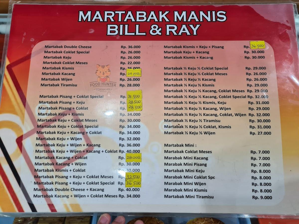 Menu at Martabak Manis Bill & Ray restaurant, Tasikmalaya