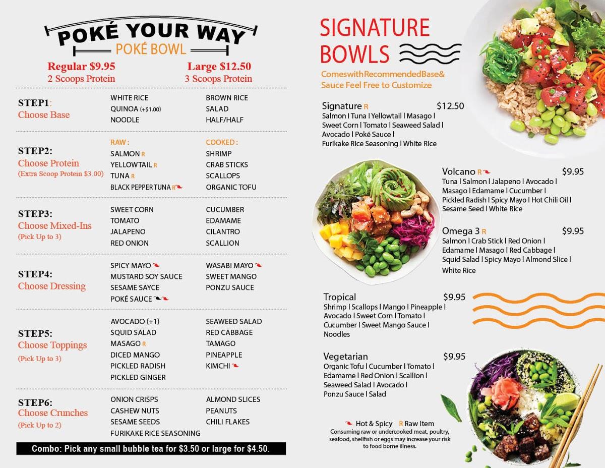 Menu at Song Tea & Poke, Blaine