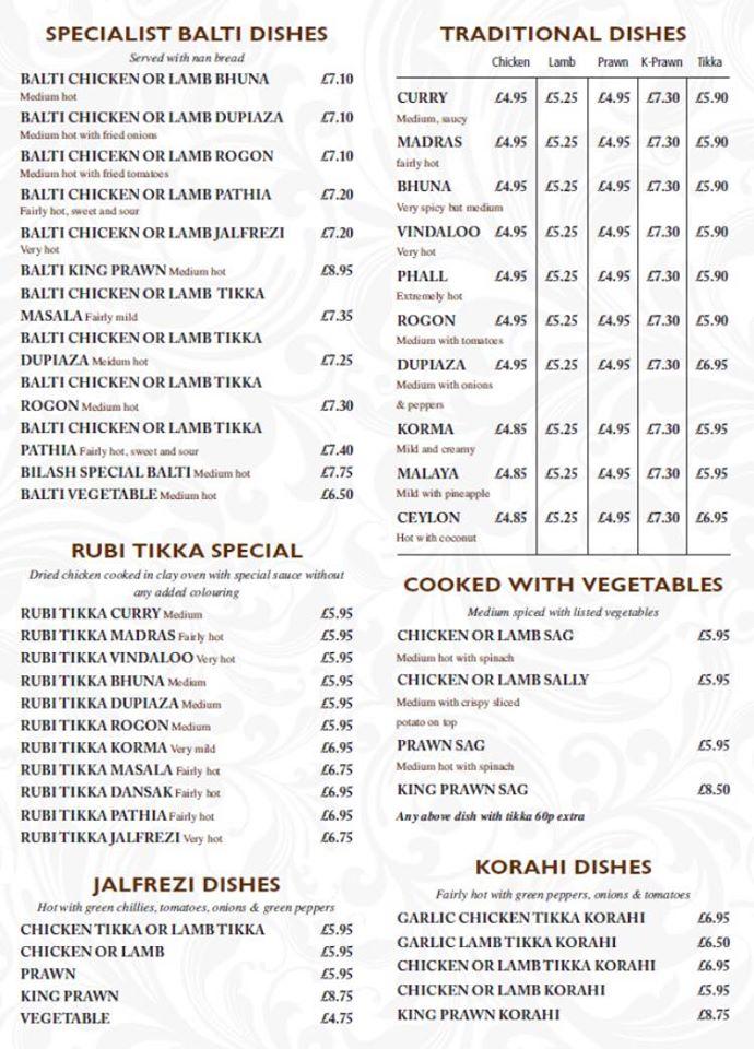 Menu at The Bilash fast food, Grays, 19 Southend Rd