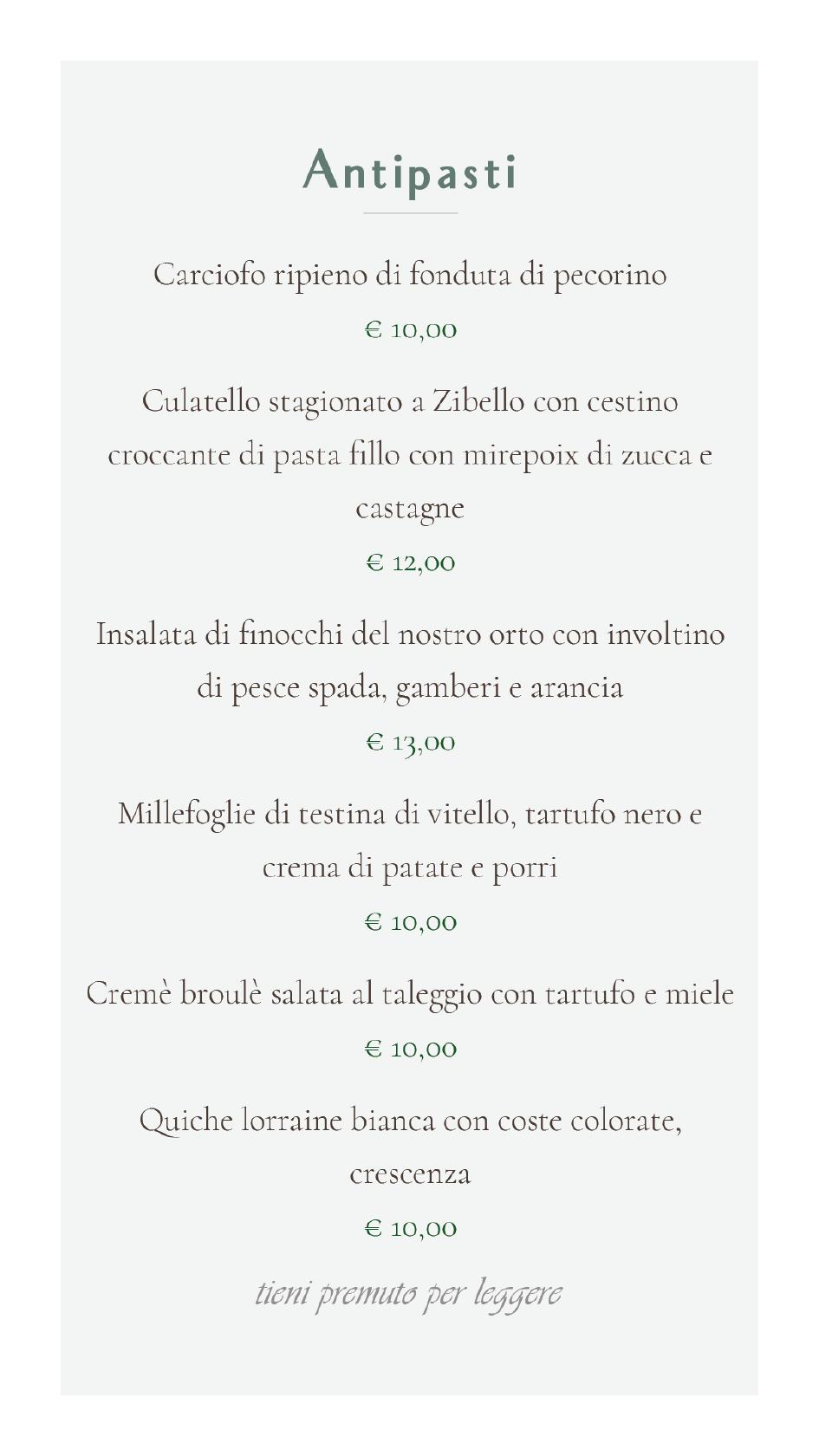 Menu da Trattoria il portico ristorante, Monticello
