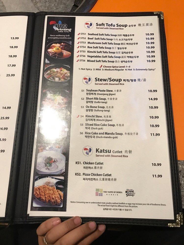 Menu at Arirang Korean BBQ Mill Creek, Mill Creek