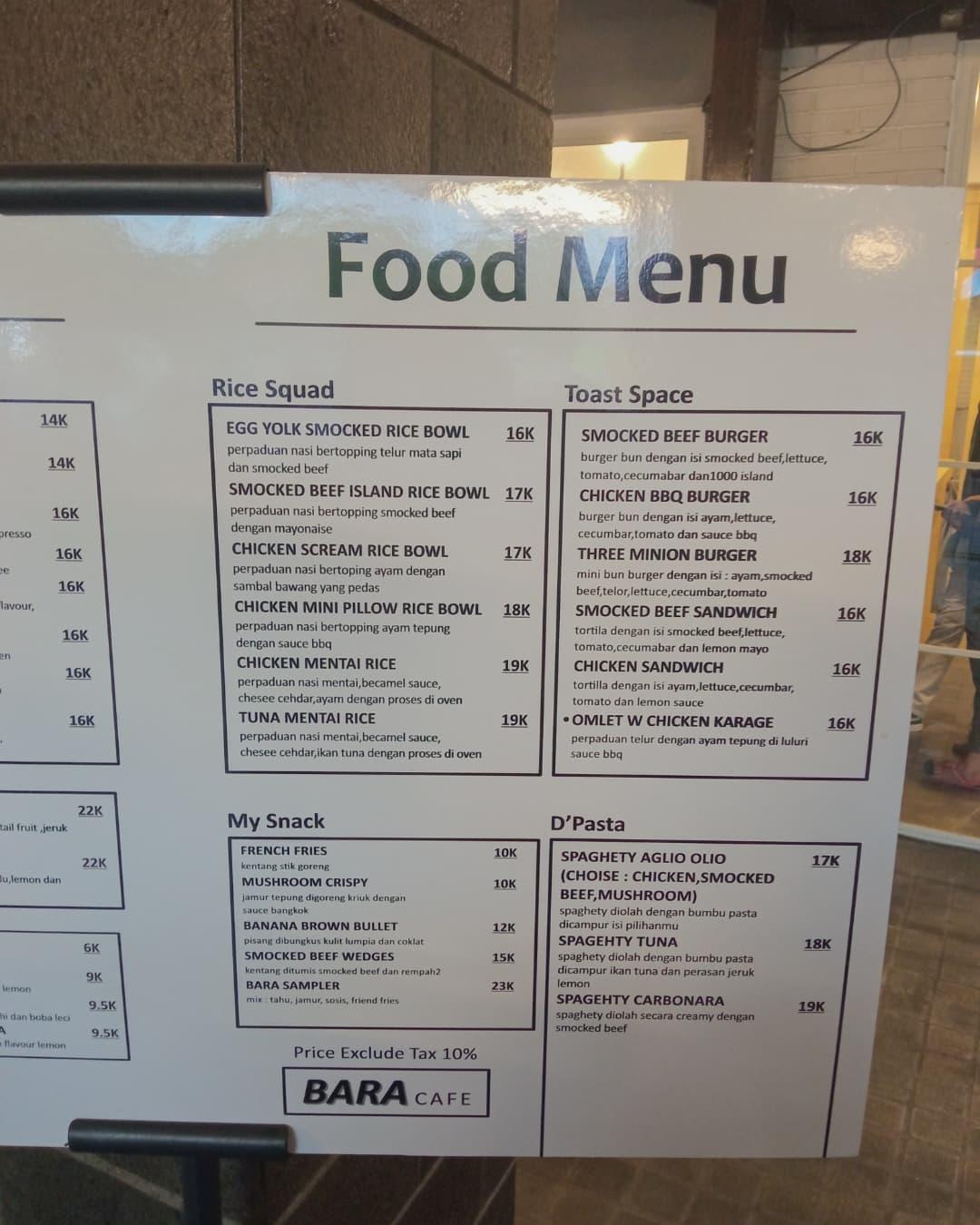 Carta de BARA CAFE, Surabaya