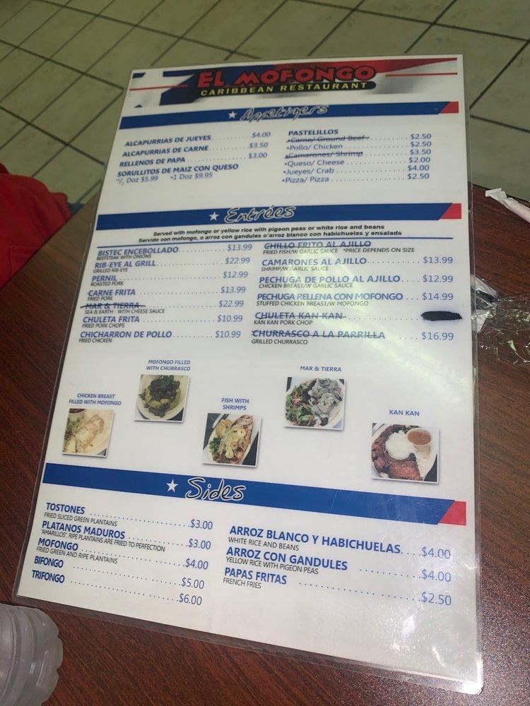 Menu at El Mofongo Restaurant, Arlington