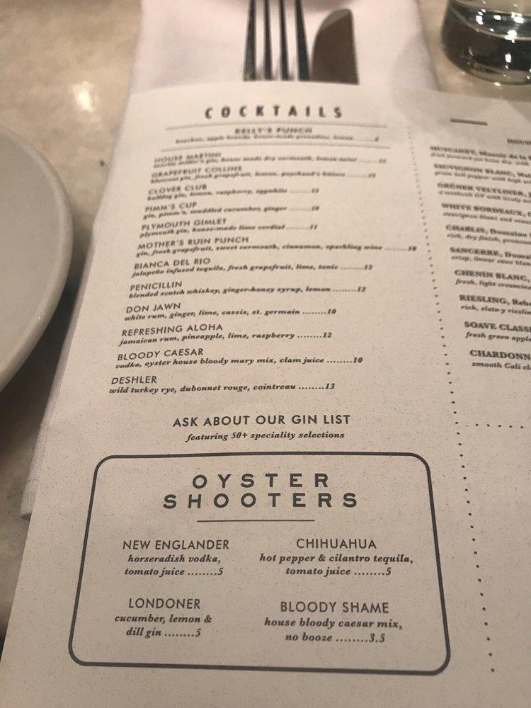 Menu at Oyster House restaurant, Philadelphia