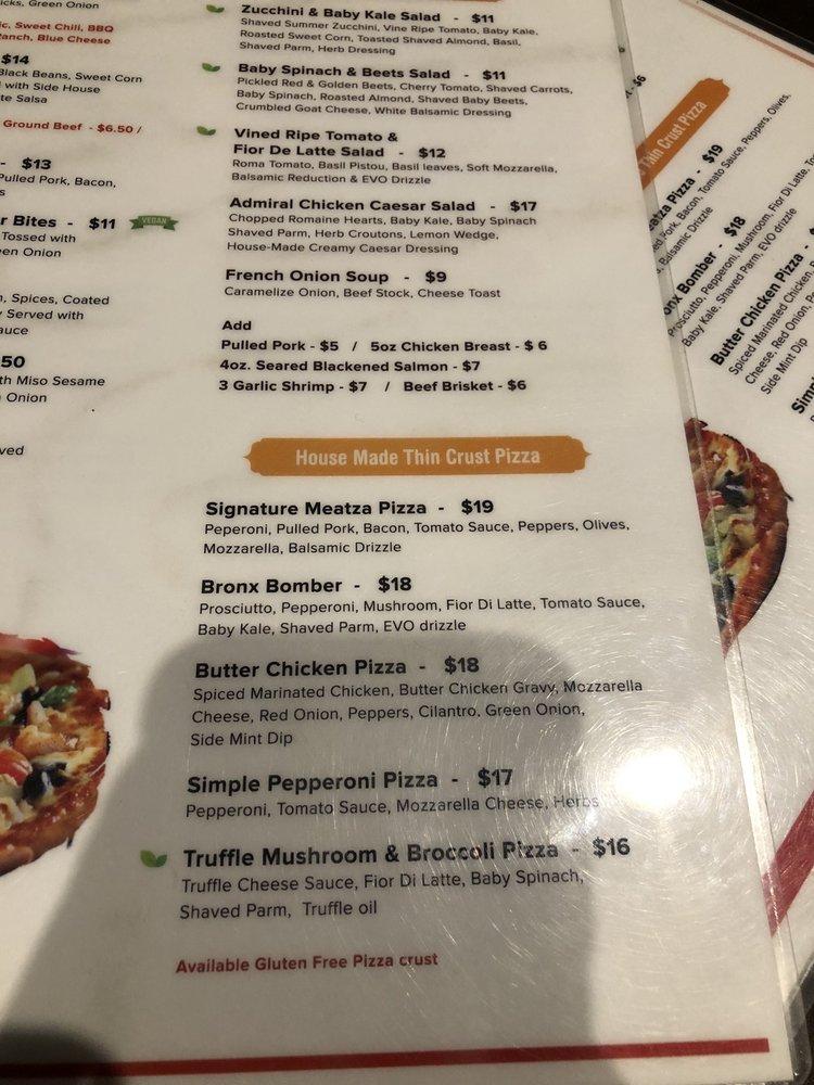 Menu at Admiral Pub, Burnaby